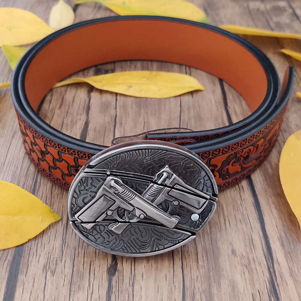 Embossed Country Utility Belt with Cool Oval Belt Buckle