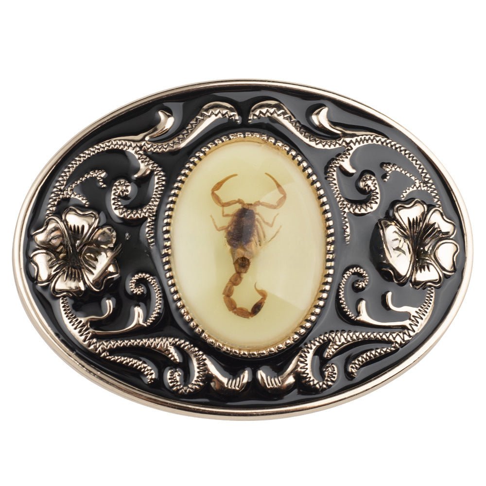 Scorpion Inlay Western Floral Cowboy Belt Buckle