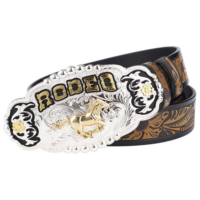 Big Gold Rodeo Belt Buckle With Cowboy Belt