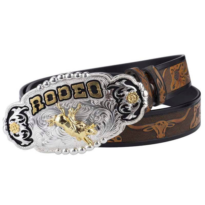 Big Gold Rodeo Belt Buckle With Cowboy Belt