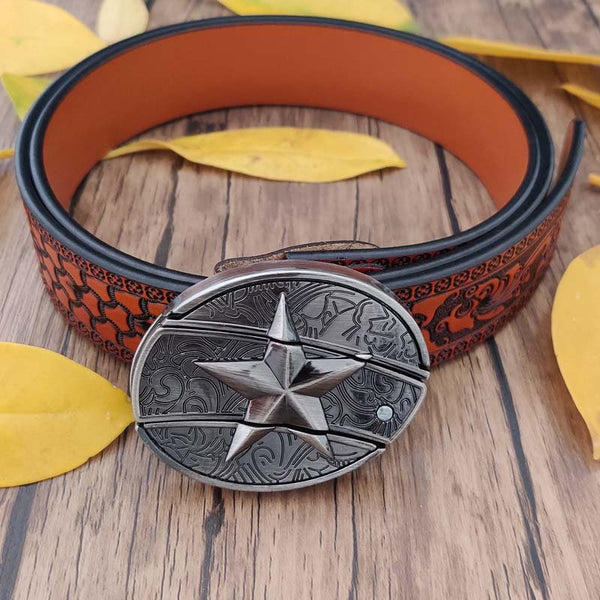 Embossed Country Utility Belt with Cool Oval Belt Buckle