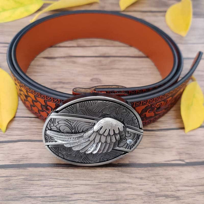 Embossed Country Utility Belt with Cool Oval Belt Buckle