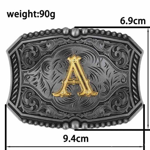 Gold Letters A To Z Grey Western Initial Belt Buckle