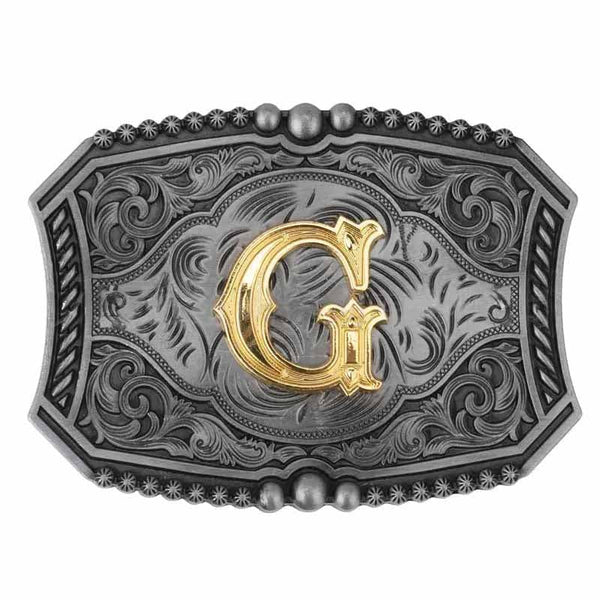 Gold Letters A To Z Grey Western Initial Belt Buckle