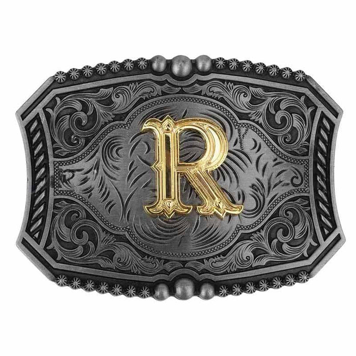 Gold Letters A To Z Grey Western Initial Belt Buckle